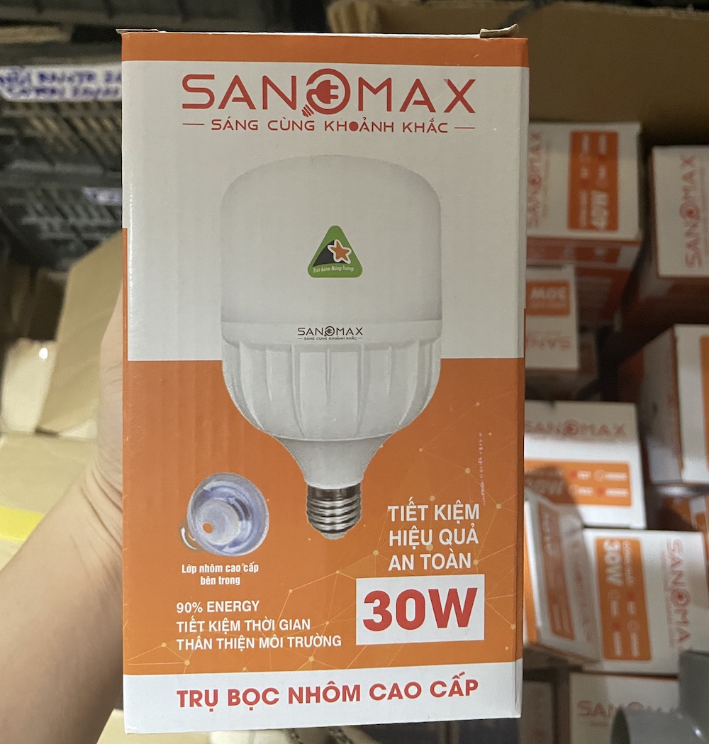 Bóng đèn LED trụ, LED bulb Sanomax(từ 5W đến 65W) Bọc nhôm bền, sáng ...